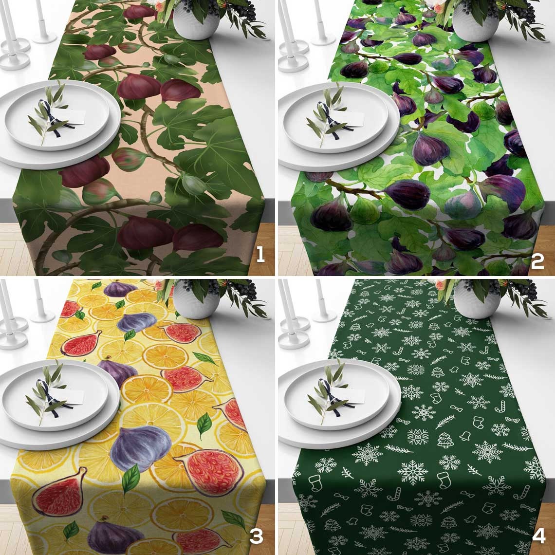 Fig Table Runner, Orange Table Decor,fruit Table Runner,green Winter ...