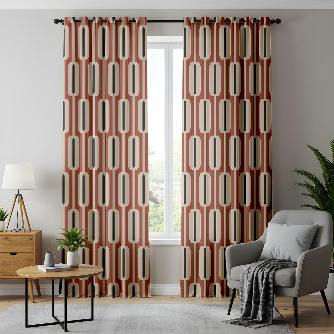 Mid-century Modern Living Room Curtains, Vintage Retro Geometric ...