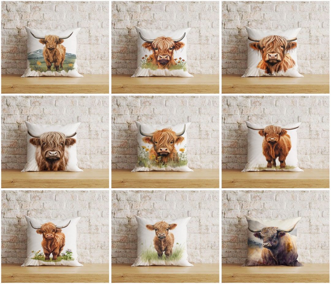 Highland Cow Cushion Cover, Highland Cow Pillowcase, Horns and Long Cow ...