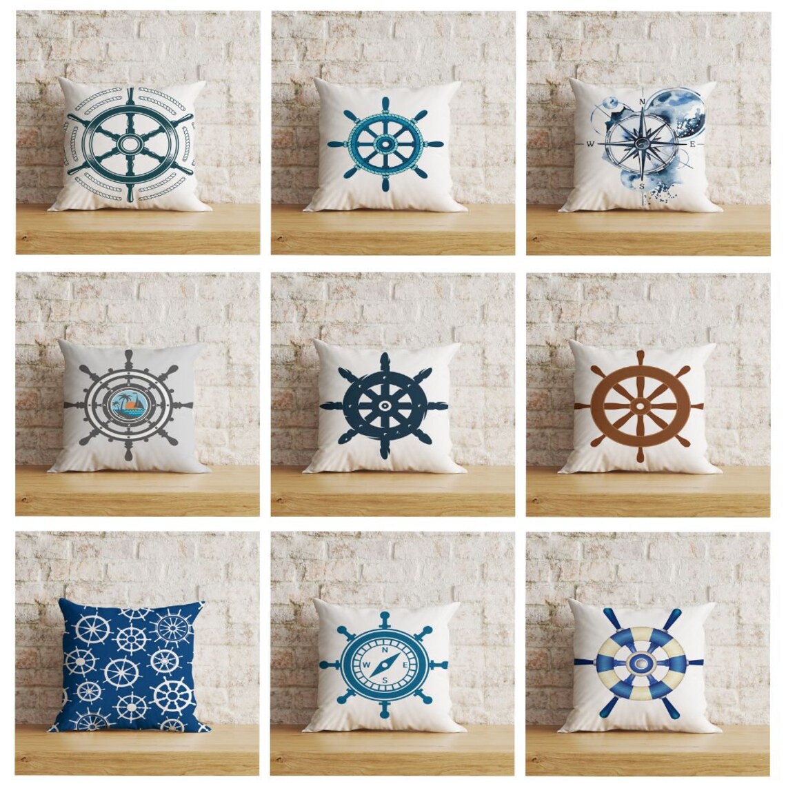 Ships Wheel Decor Cushion Cover, Wooden Steering Wheel Pillow, Nautical ...