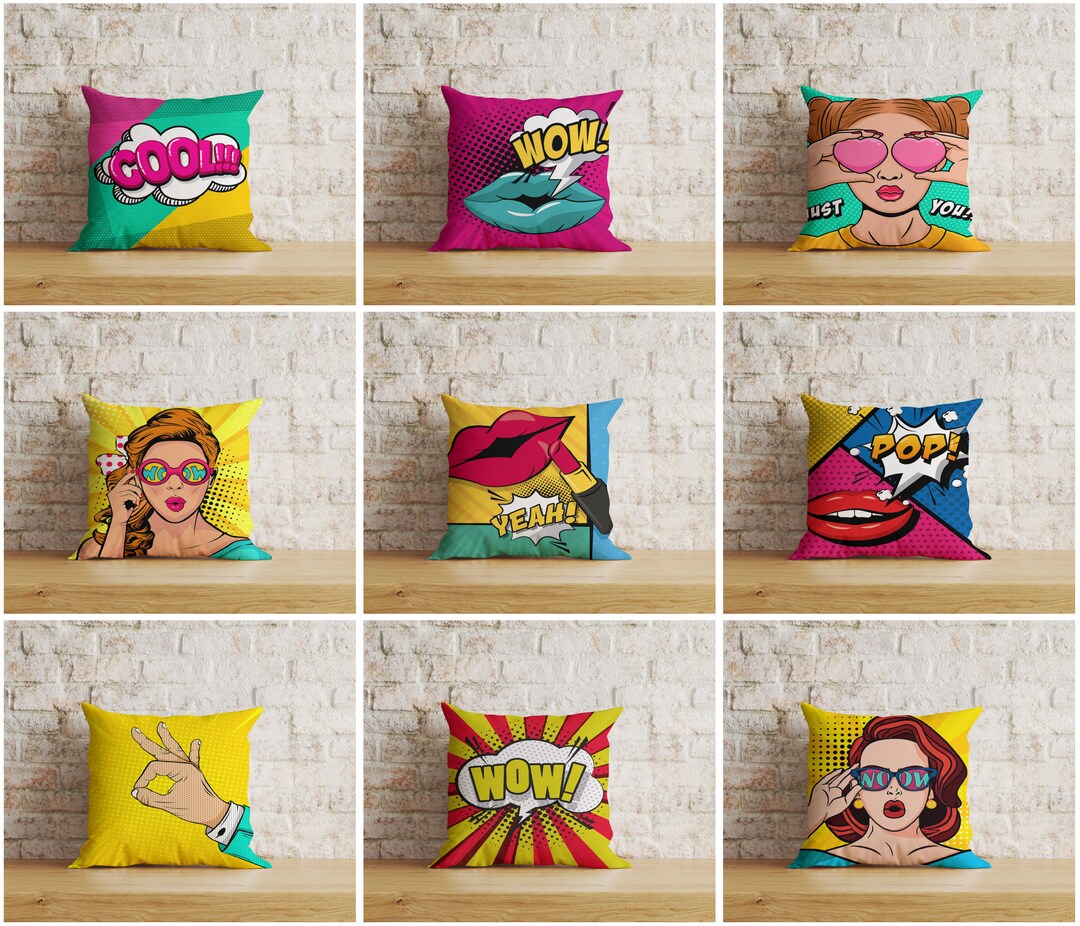 Pop Art Cushion Cover, Lips Wow Pop Art Pillow Case, Cool Just You ...