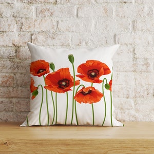 Red Poppy Flower Cushion Covers, Poppies Pillow Case, Anzac Day ...