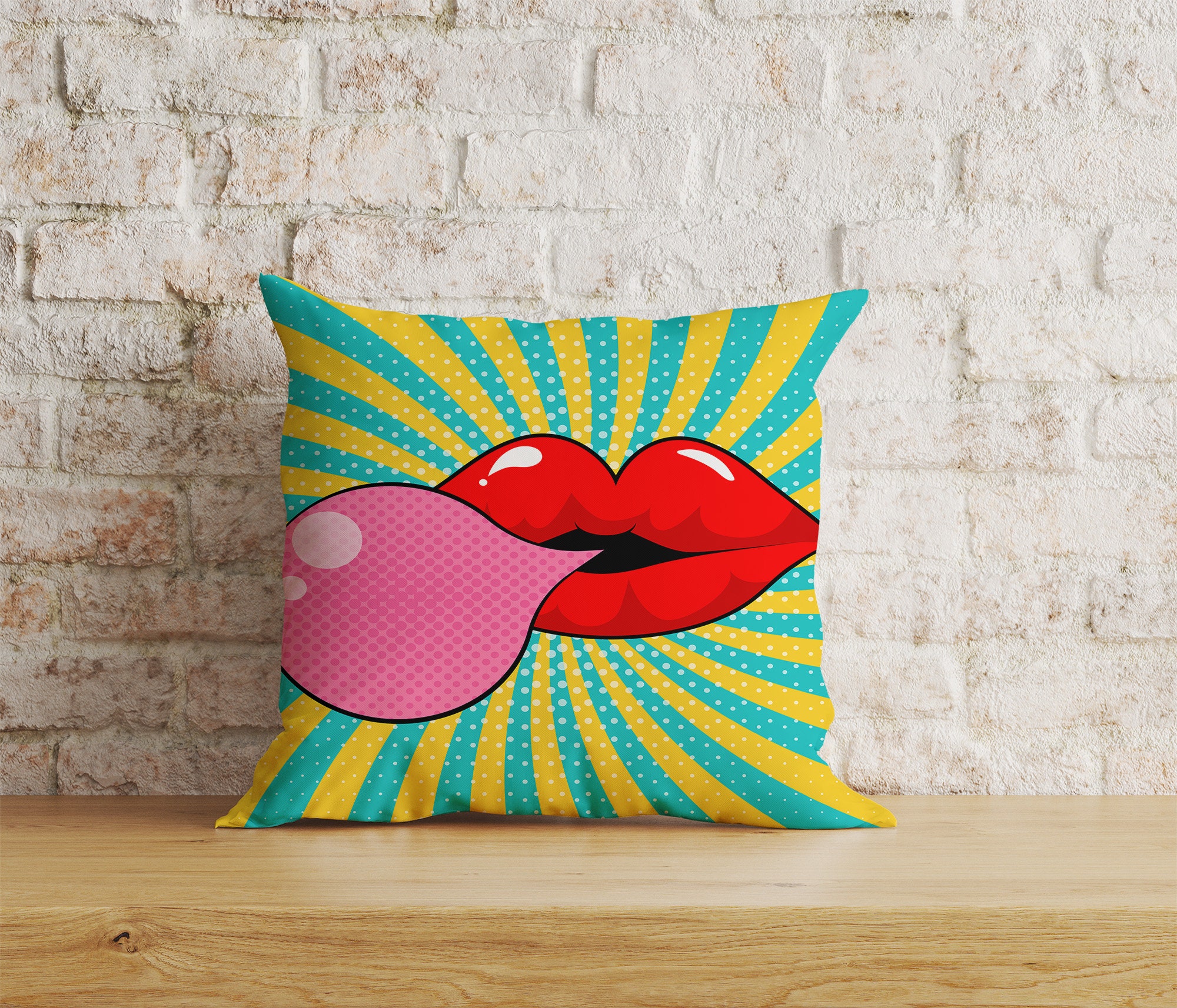 Pop Art Sale Cushion Cover, Lips Bubble Gum, Low Price Pop Art Throw ...