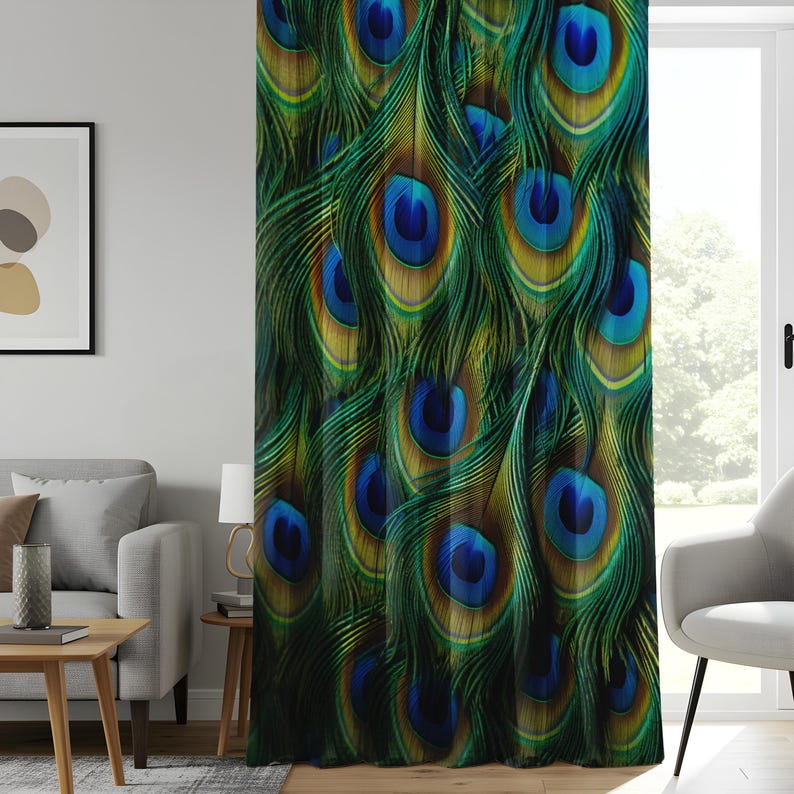 Peacock Feather Window Curtains, Exotic Bohemian Decor - Etsy