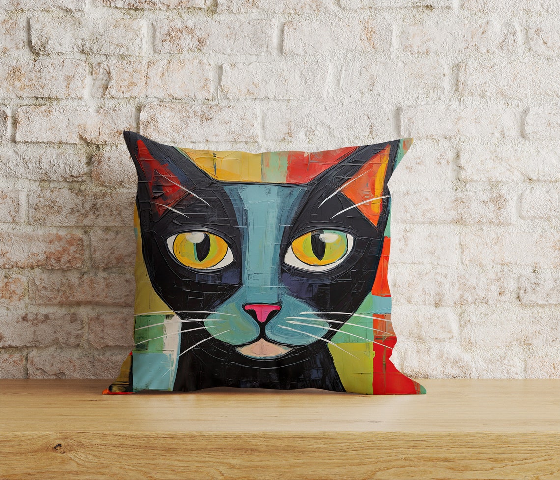 Funny Cat Print Cushion Cover, Abstract Colorful Decor - Etsy