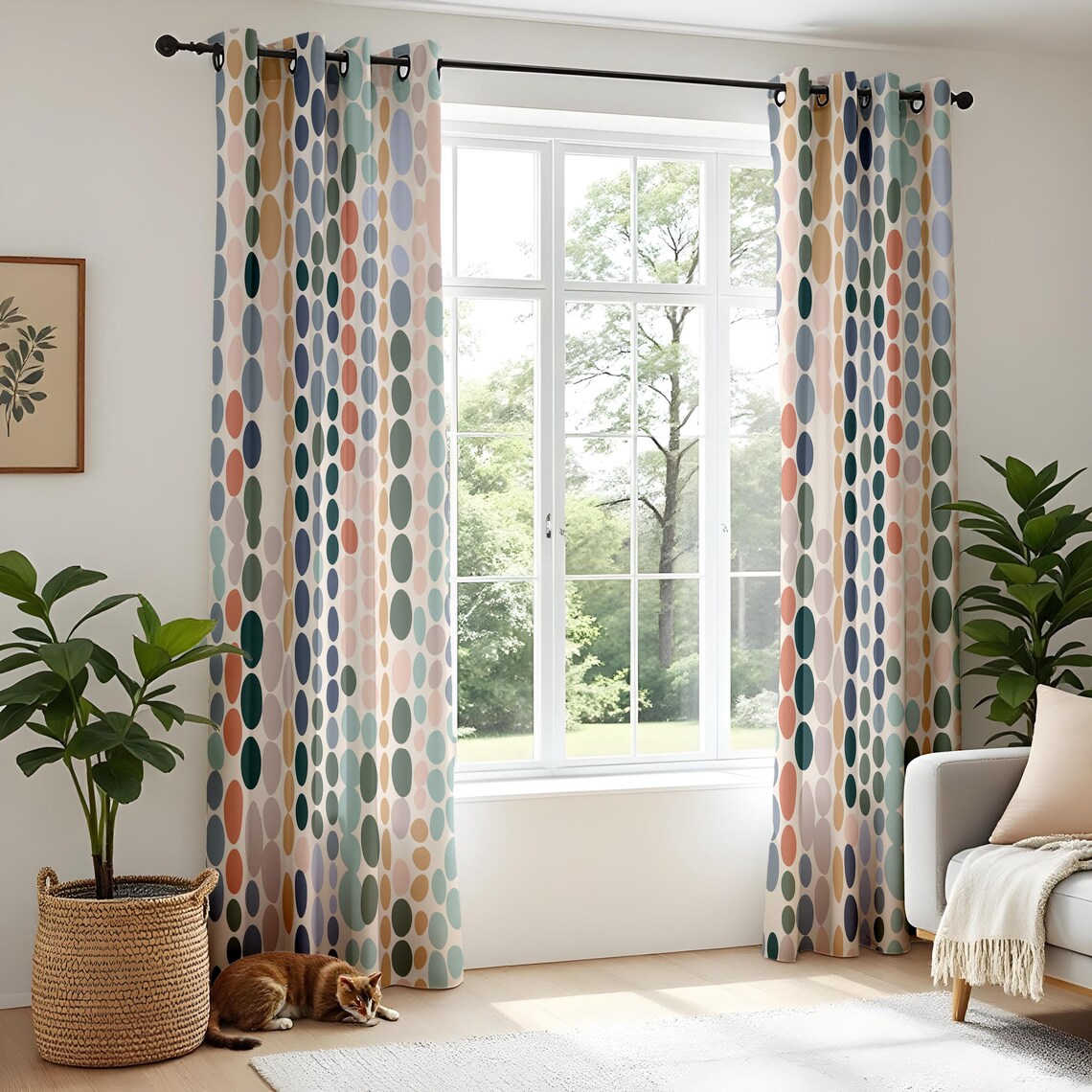 Polka Dot Window Curtains, Mid-century Modern Dotted Window Panels - Etsy