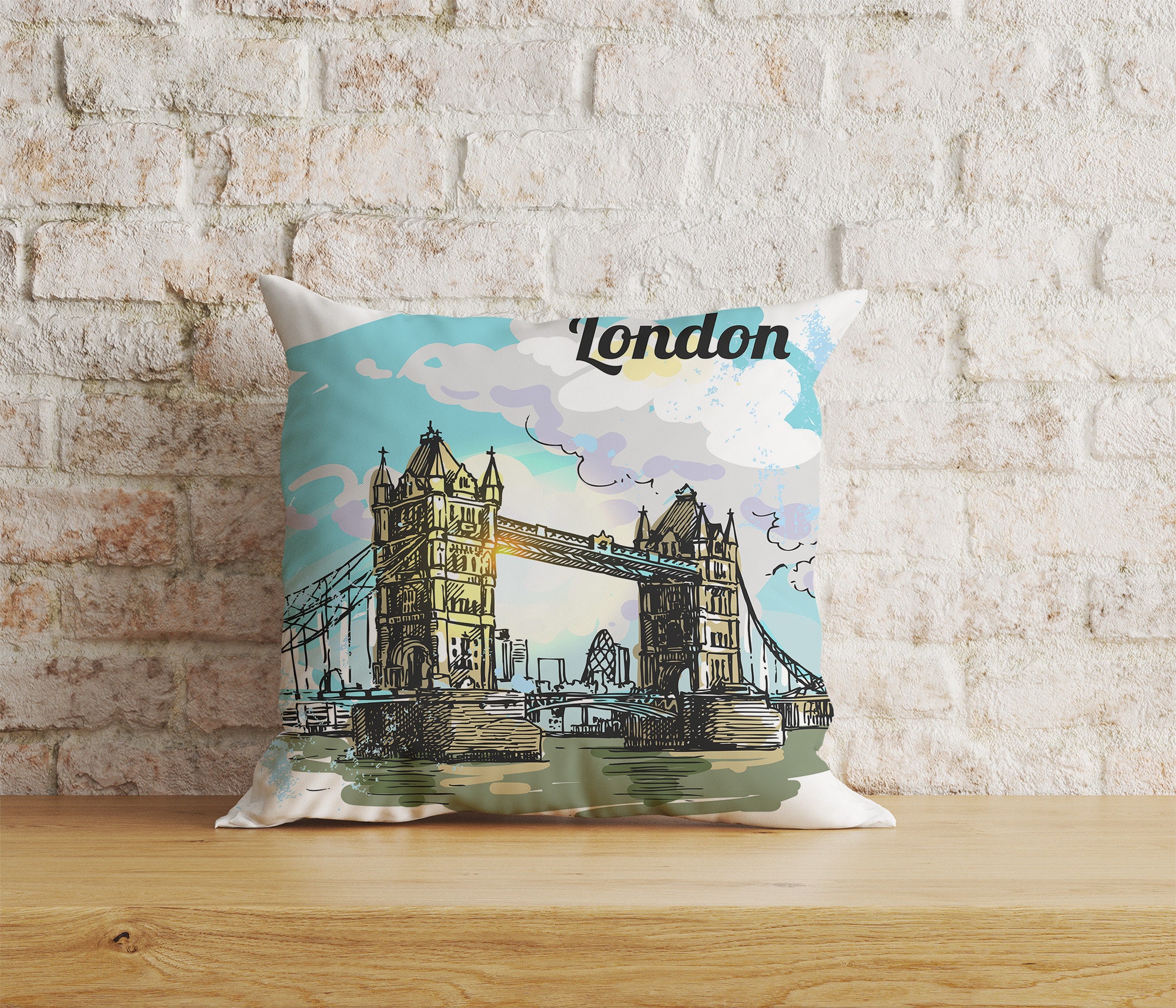 London Cushion Cover, London Pattern Pillow Cover, UK Pillowcase, Big ...