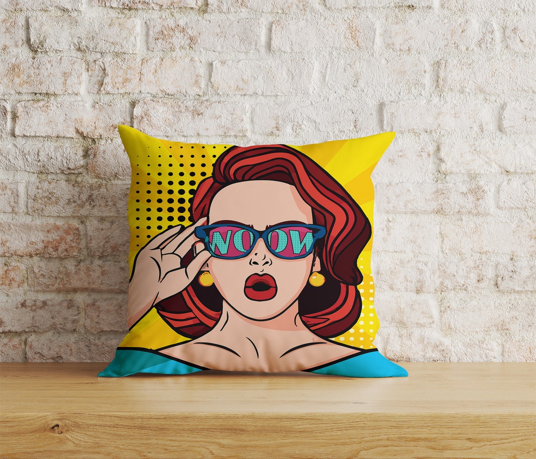 Pop Art Woman Throw Pillow Cover, Colorful Soft Fabric Cushion - Etsy