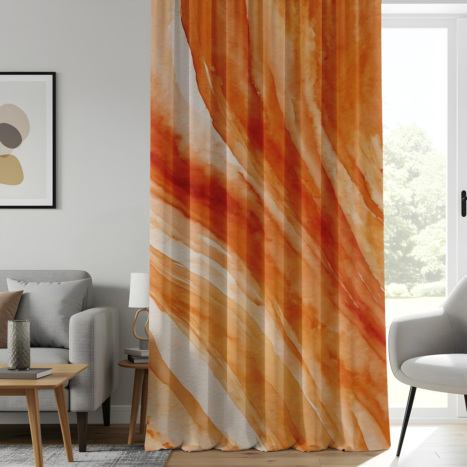 Warm Toned Abstract Orange Curtains, Modern Artistic Drapes, Living ...