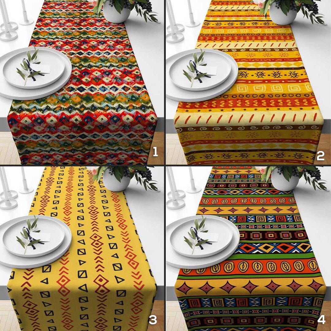 Ethnic Table Runner, Yellow Tribal Table Runner, Vivid Aztec Style ...
