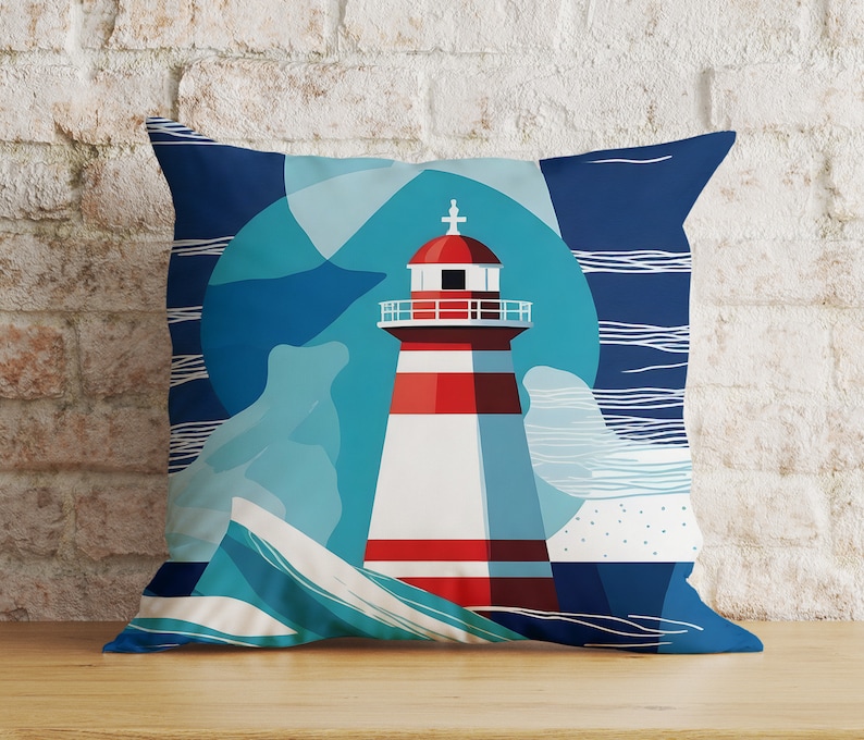 Blue Nautical Pillow Cover, Lighthouse Throw Pillows, Sailboat Pillow ...