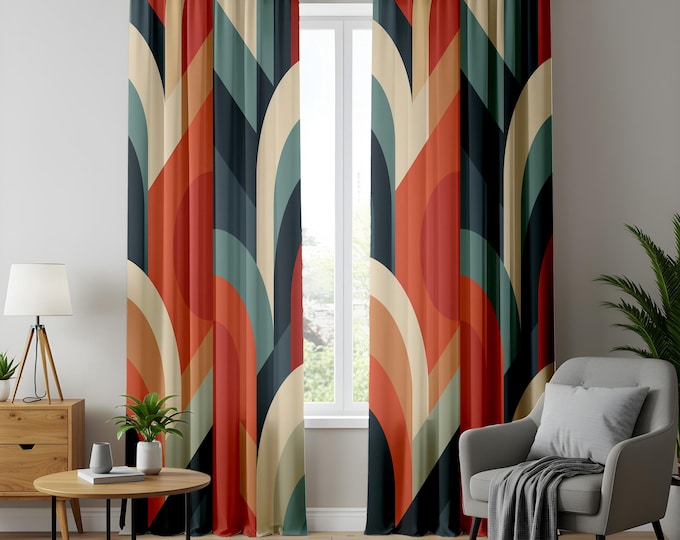 Retro Boho Curtains, Mid-century Art Style Curtain, Modern Art Window ...