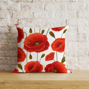 Red Poppy Flower Cushion Covers, Poppies Pillow Case, Anzac Day ...