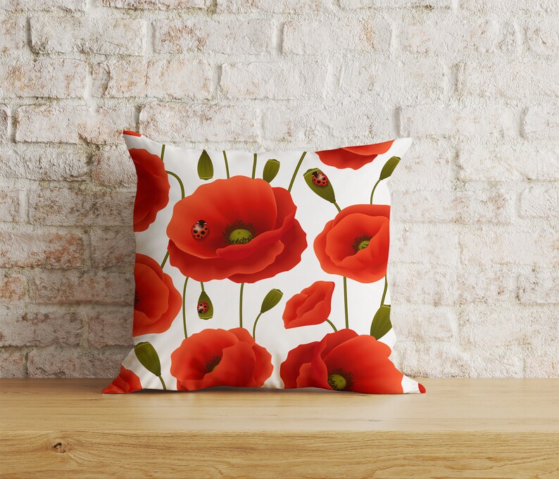 Red Poppy Flower Cushion Covers, Poppies Pillow Case, Anzac Day ...