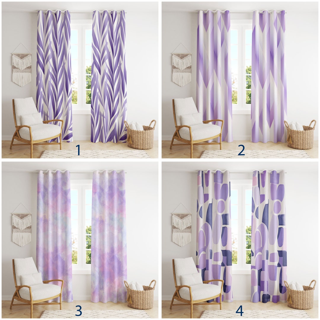 Modern Purple Abstract Curtains for Living Room, Geometric Curtains ...