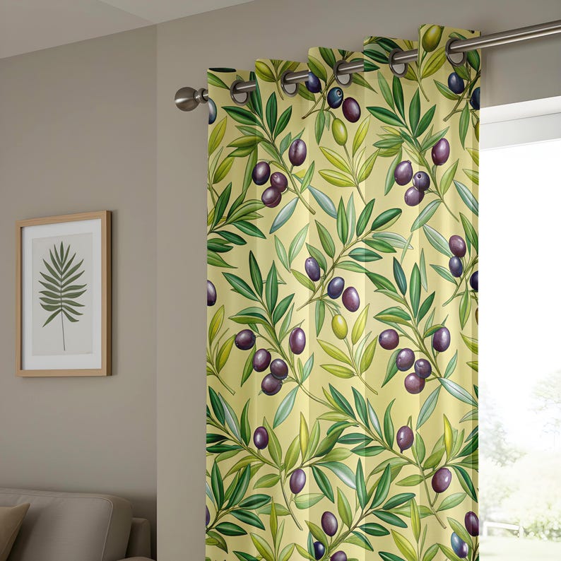 Olive Branch Kitchen Curtains, Green Mediterranean Style Drapes - Etsy