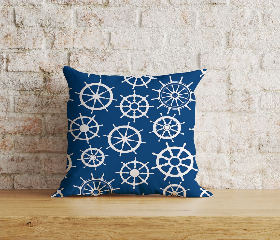 Ships Wheel Decor Cushion Cover, Wooden Steering Wheel Pillow, Nautical ...