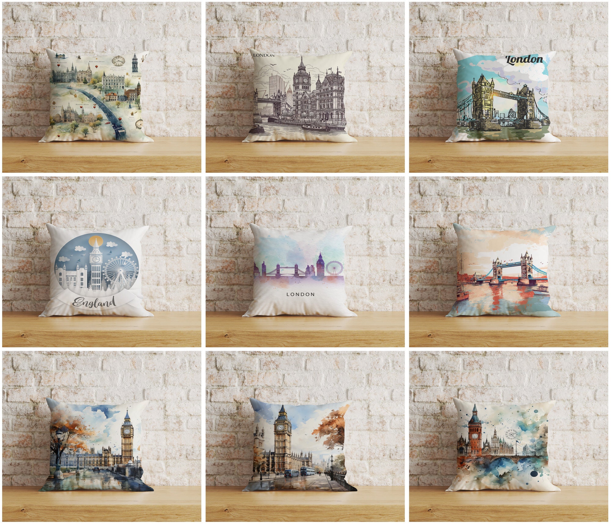 London Cushion Cover, London Pattern Pillow Cover, UK Pillowcase, Big ...