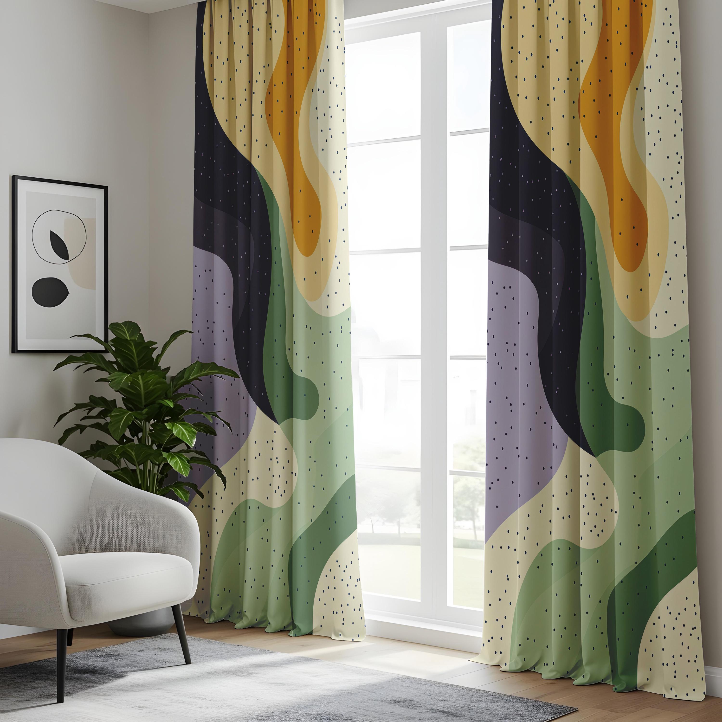 Swirling Color Wave Living Room Curtains, Multicolor Abstract Panels ...