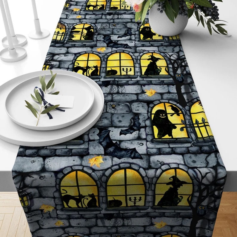 Spooky Spiderweb Halloween Table Runner, Black and White Decor - Etsy
