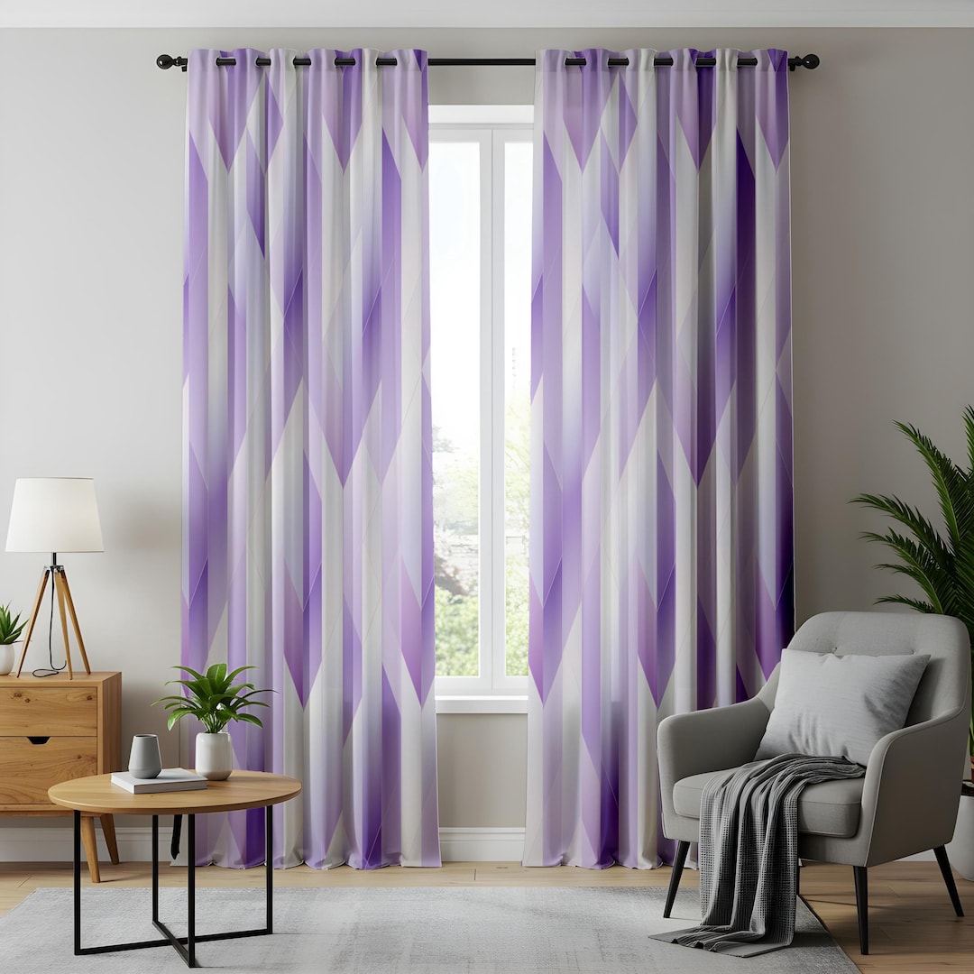 Modern Purple Abstract Curtains for Living Room, Geometric Curtains ...