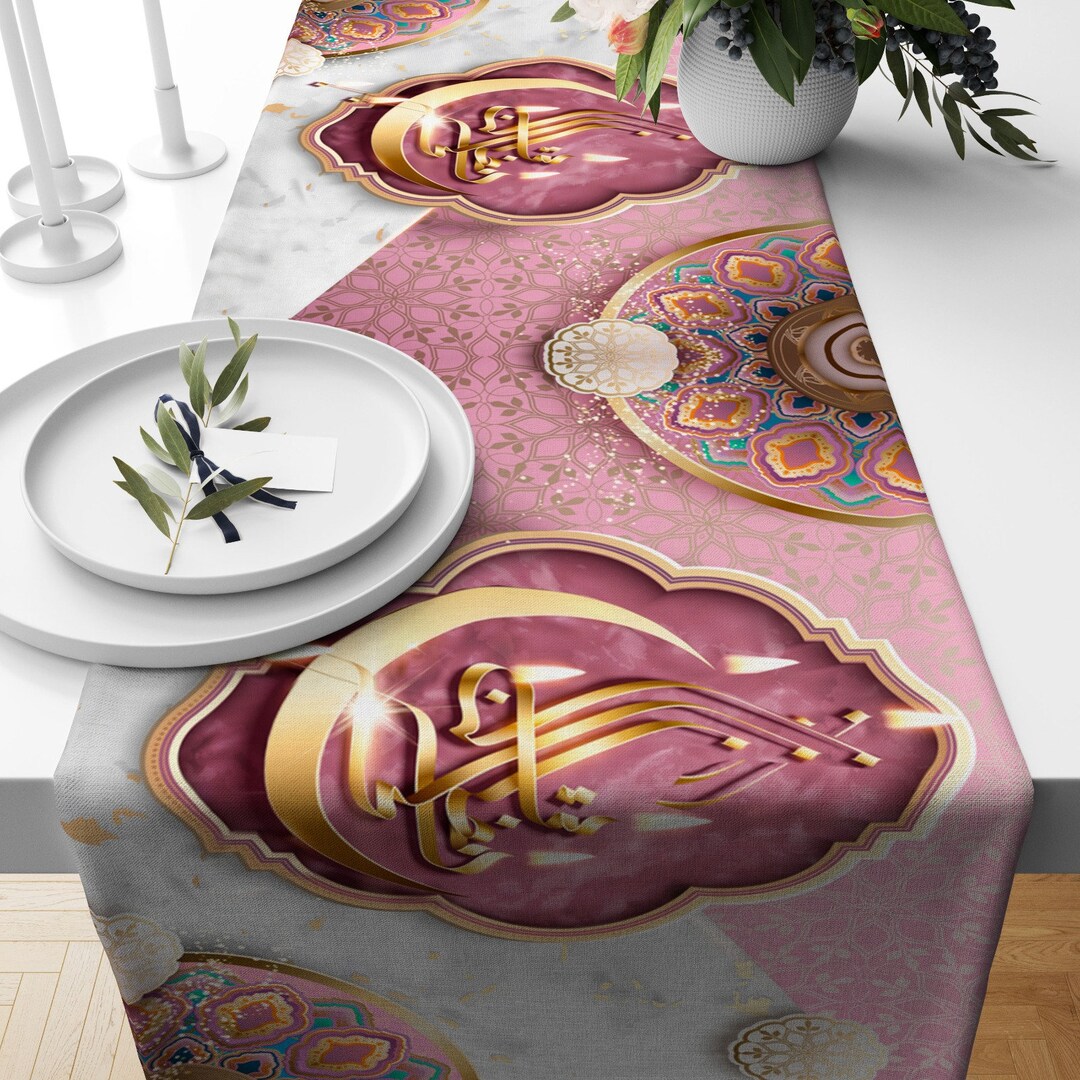 Eid Mubarak Table Runner, Islamic Table Decor, Soft Fabric Polyester ...