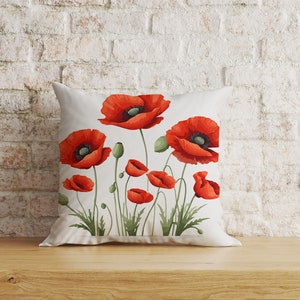 Red Poppy Flower Cushion Cover, Floral Home Decor - Etsy