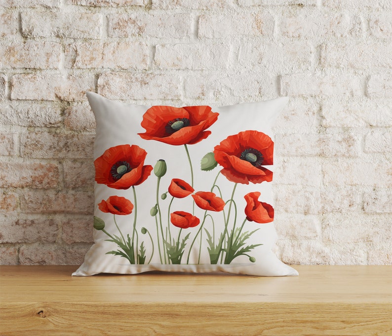 Red Poppy Flower Cushion Covers, Poppies Pillow Case, Anzac Day ...