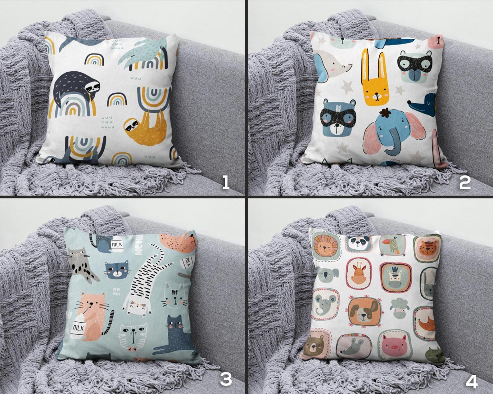 Animal Pattern Kids Cushion Cover, Children's Room Decor Cushion Case ...