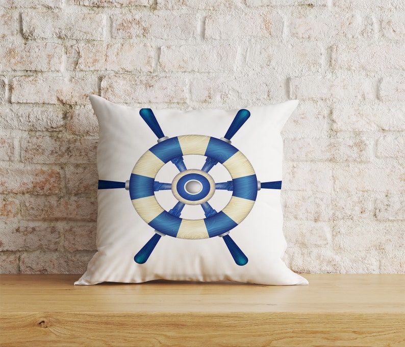 Ships Wheel Decor Cushion Cover, Wooden Steering Wheel Pillow, Nautical ...