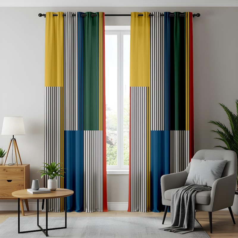 Color Block Curtains - Etsy
