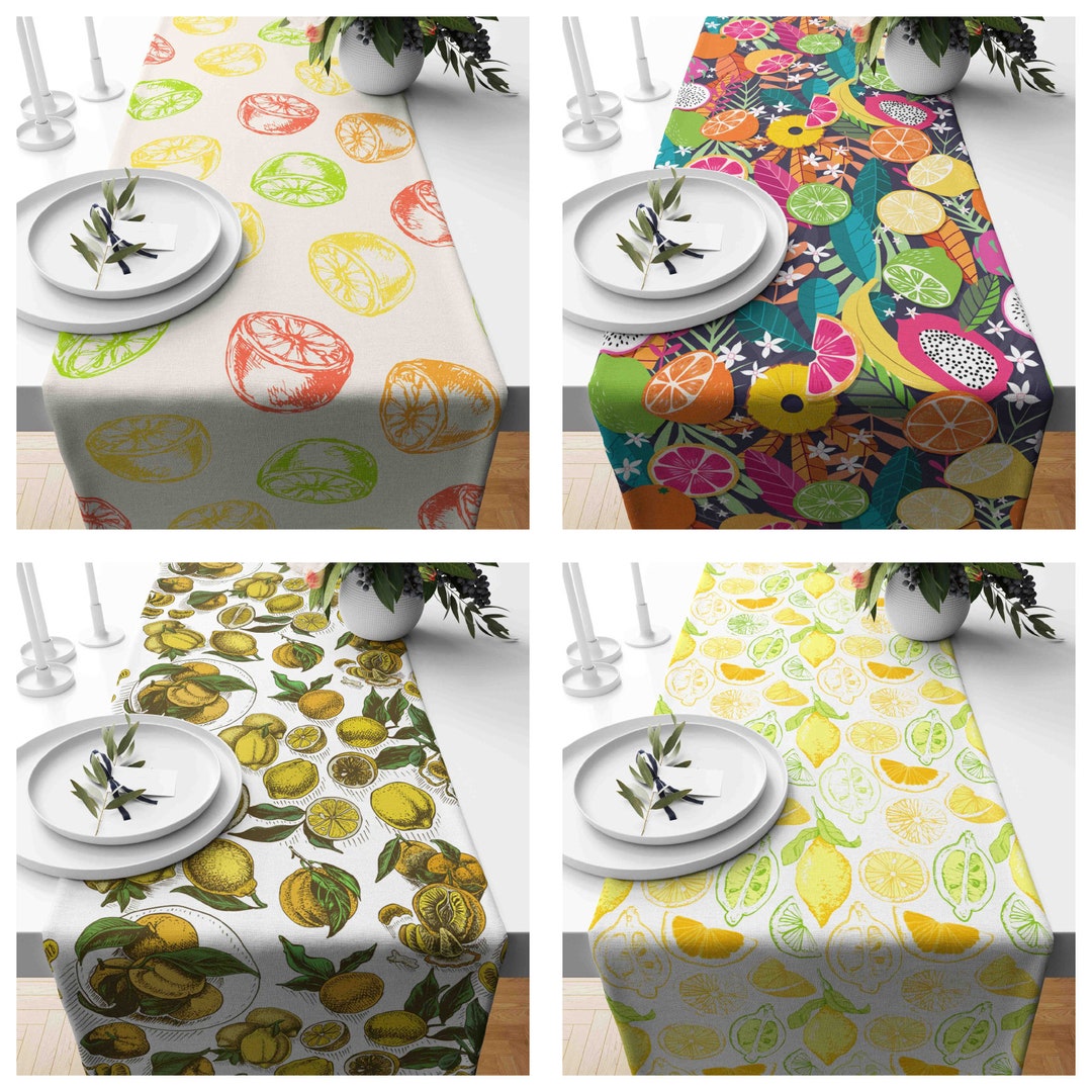 Fruit Design Table Runner, Lemons Kitchen Runner, Colorful Summer ...