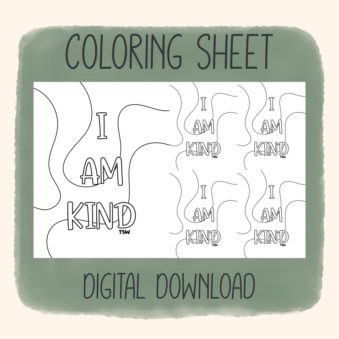 I Am Kind Coloring Sheet - Etsy