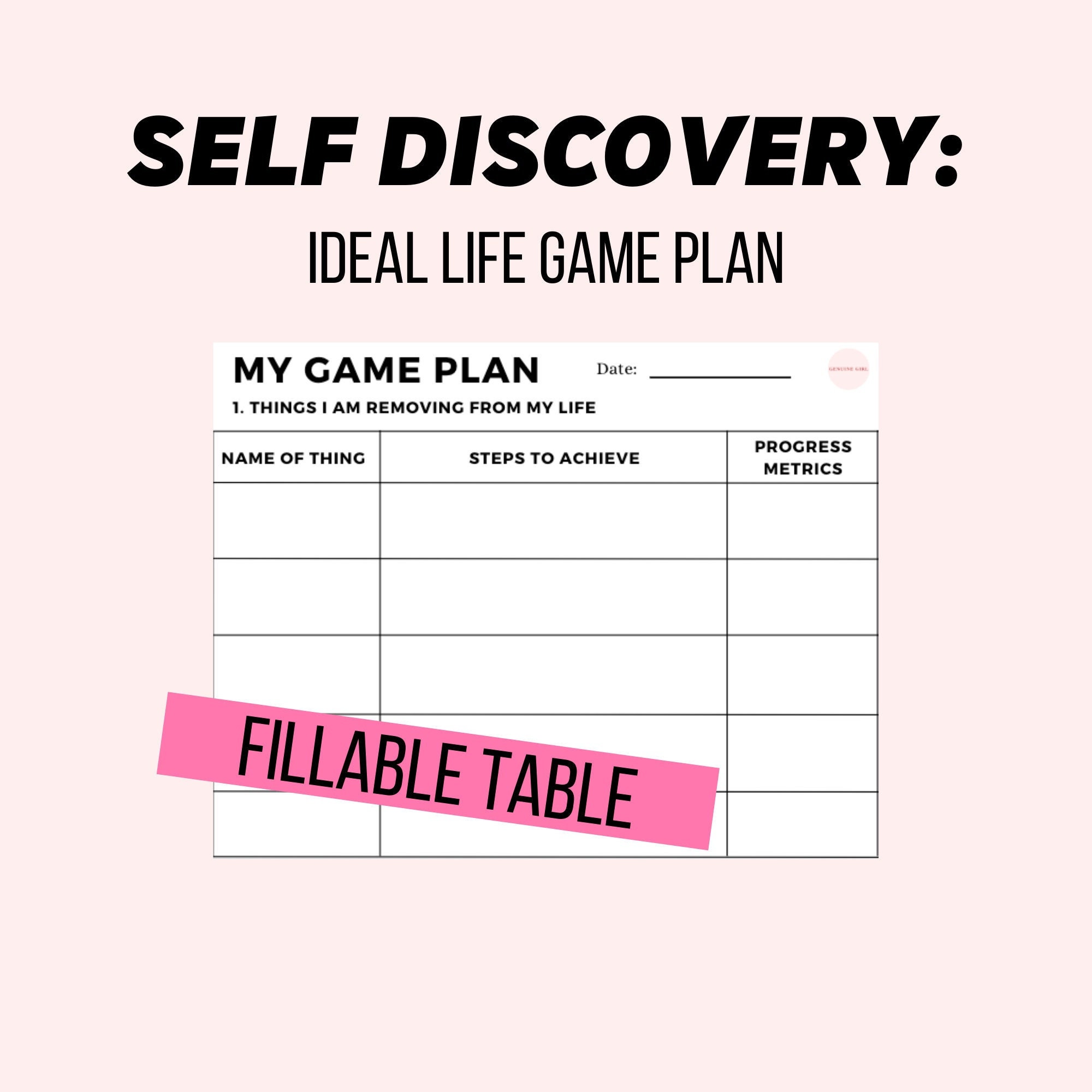 Self Discovery Worksheet: My Ideal Life Game Plan Turning My Dreams ...