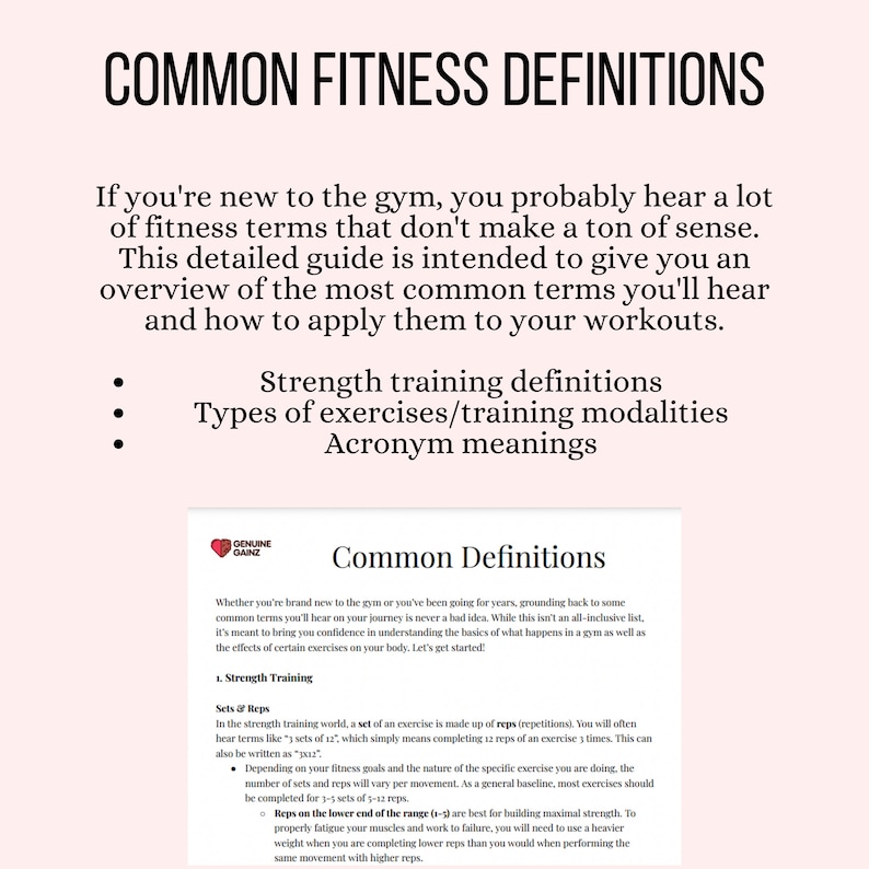 Common Gym Terms: Fitness Definitions for Beginners (digital PDF ...