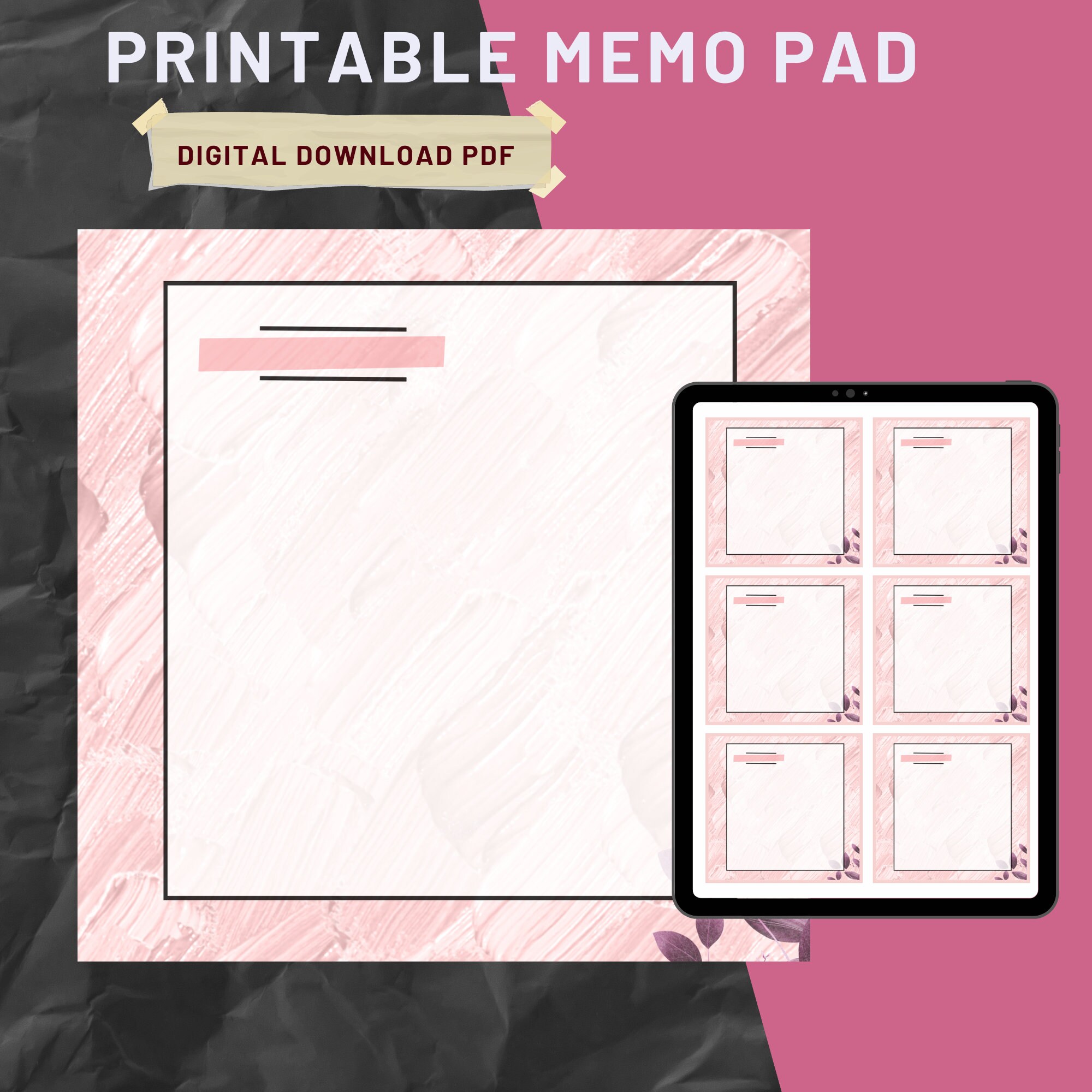 Cute Pink Printable Memo Pad, Notes, Daily Journal, Templates ...