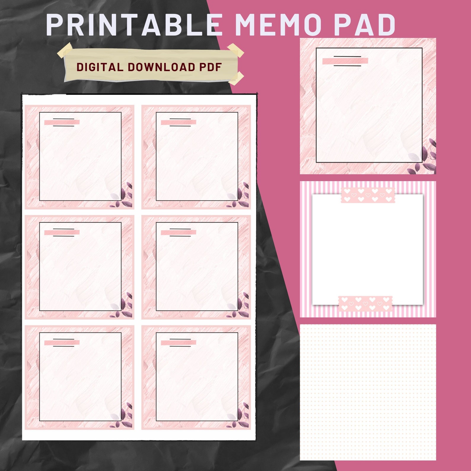 Cute Pink Printable Memo Pad, Notes, Daily Journal, Templates ...