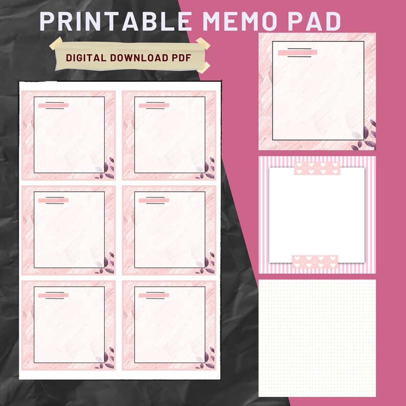 Cute Pink Printable Memo Pad, Notes, Daily Journal, Templates ...