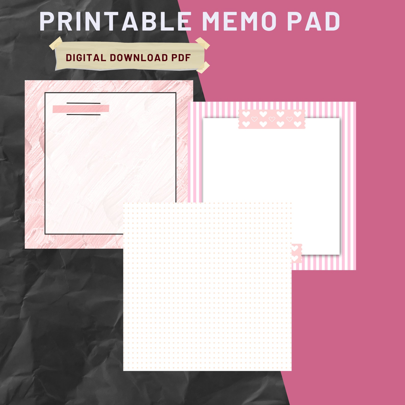 Cute Pink Printable Memo Pad, Notes, Daily Journal, Templates ...
