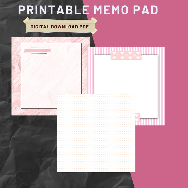 Cute Pink Printable Memo Pad, Notes, Daily Journal, Templates ...