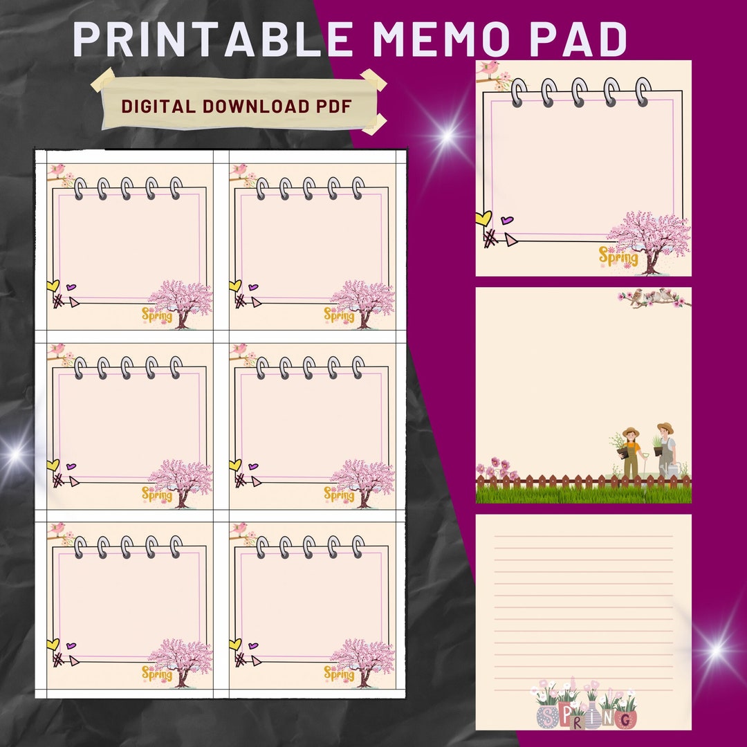 Cute Spring Day Printable Memo Pad, Notes, Daily Journal, Templates ...