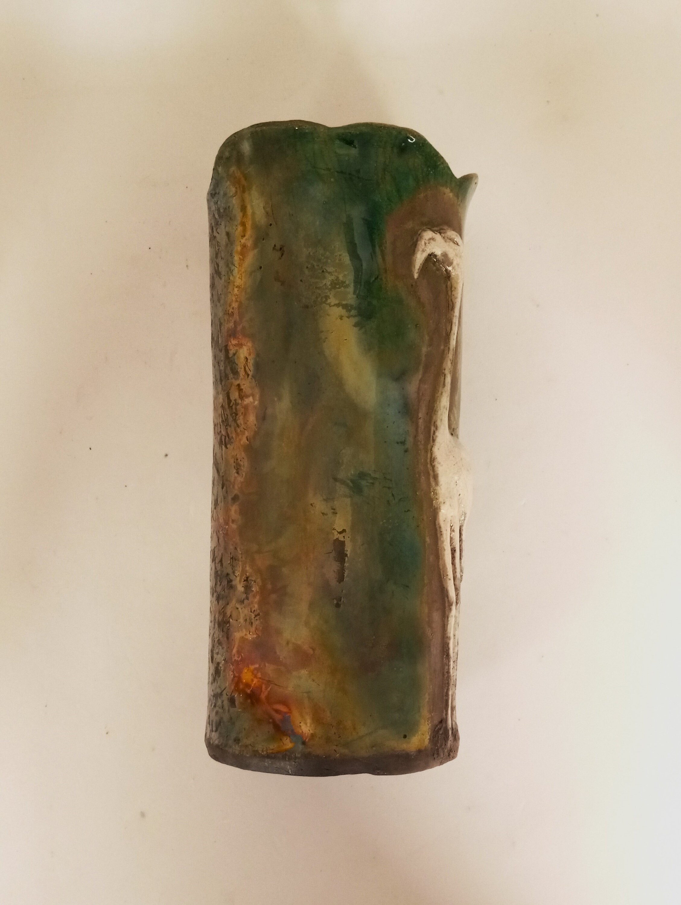 RAKU POTTERY Hand-built Vase With Flamingo Sculpture Home Décor Made ...