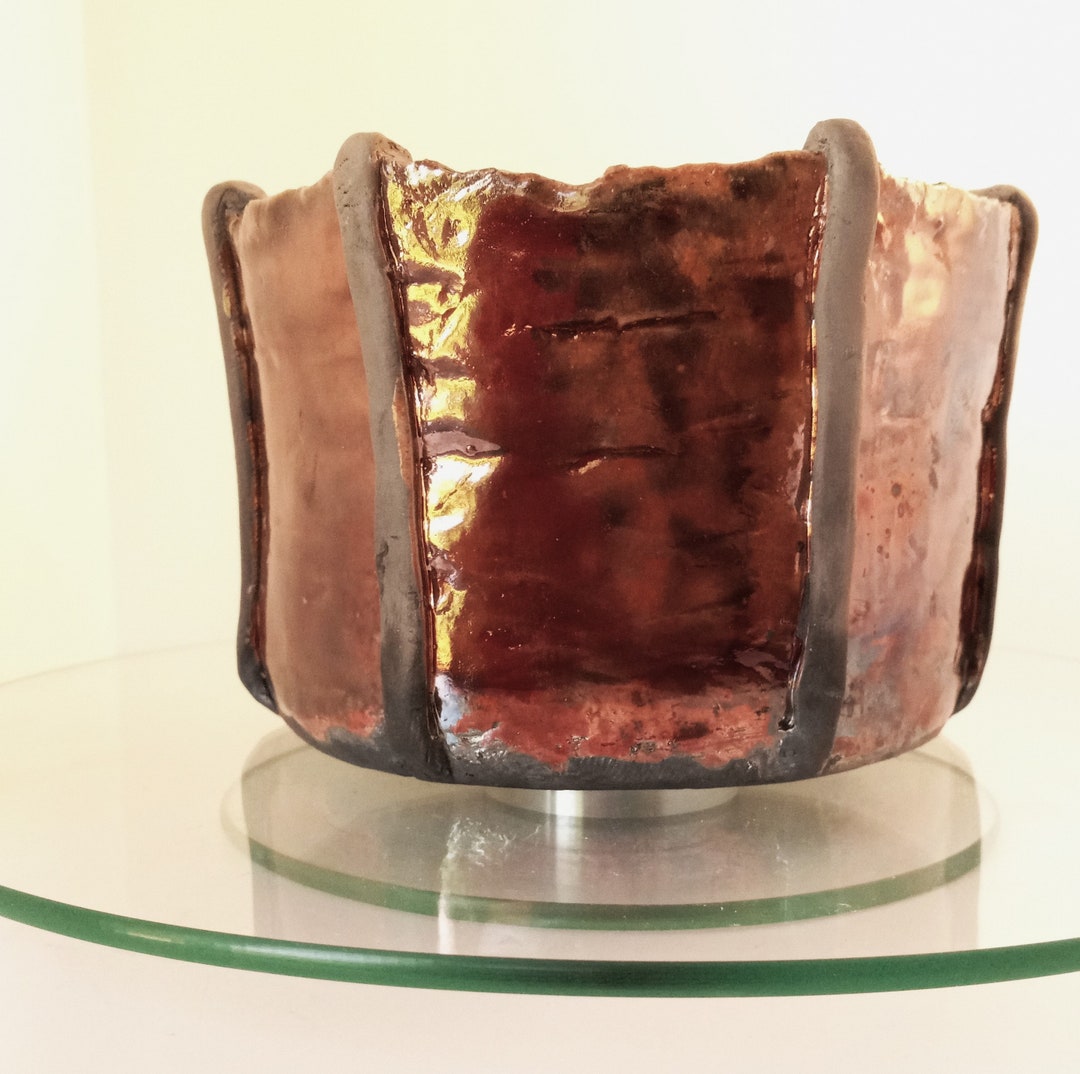 Unique Hand-built RAKU Vase for Deck or Patio, Table, Shelf or Bookcase ...