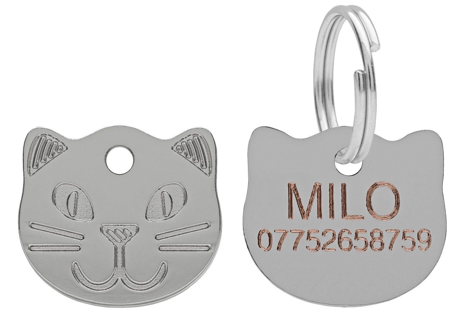 Cat Face Shape ID Tag, Pet Tags, 22mm Cat / Kitten Design Engraved Free ...