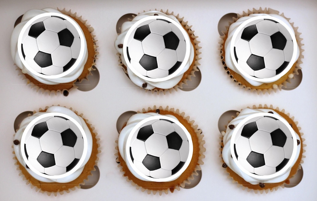 24 X PRECUT Edible Football Cupcake Fairy Cake Wafer Decoration Toppers ...
