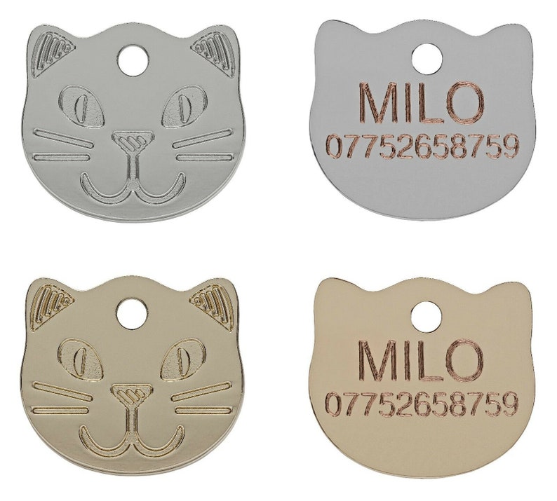 Cat Face Shape ID Tag, Pet Tags, 22mm Cat / Kitten Design Engraved Free ...