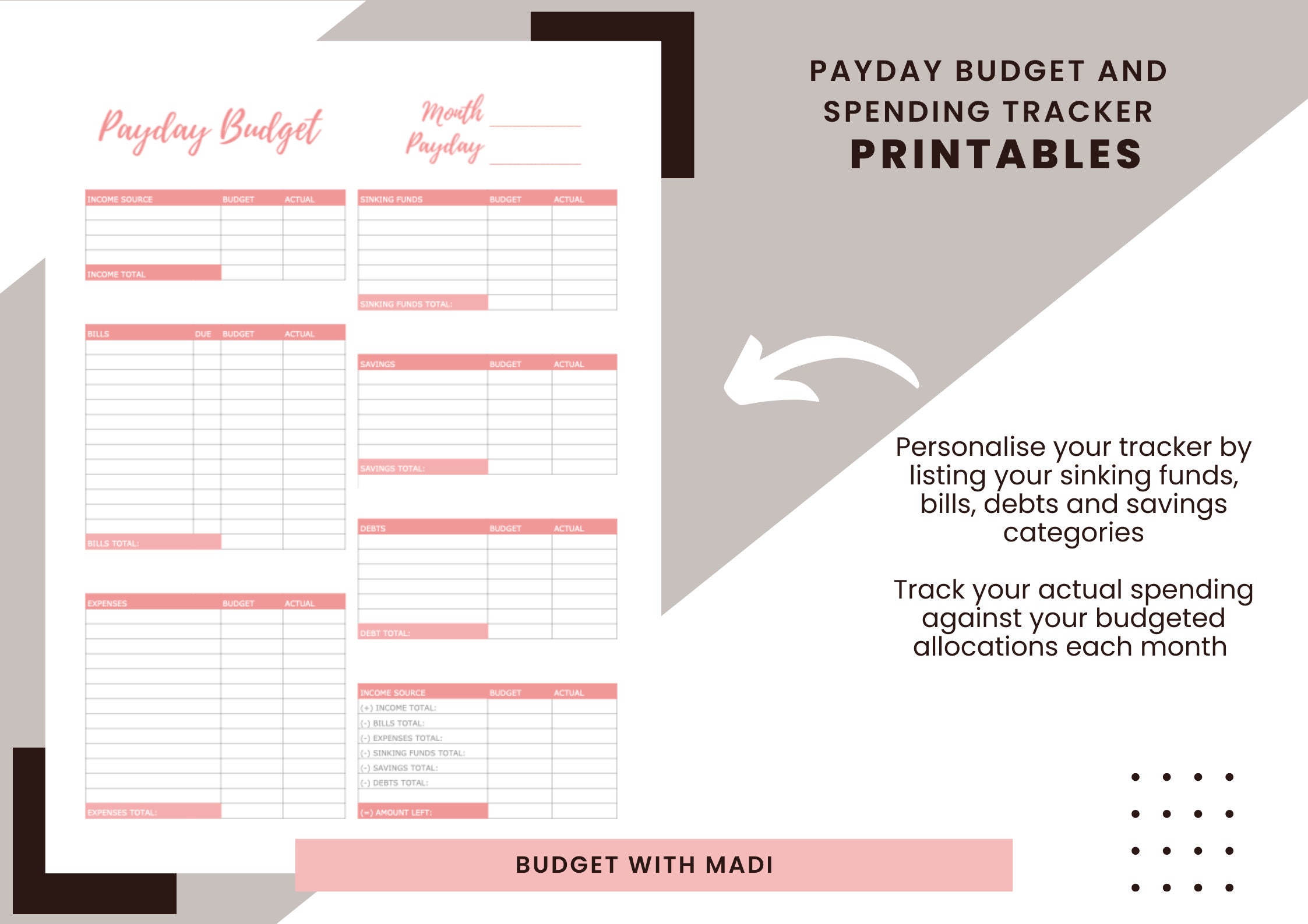Printable Payday Budget and Monthly Spending Trackers | A4 A5 B5 B4 ...