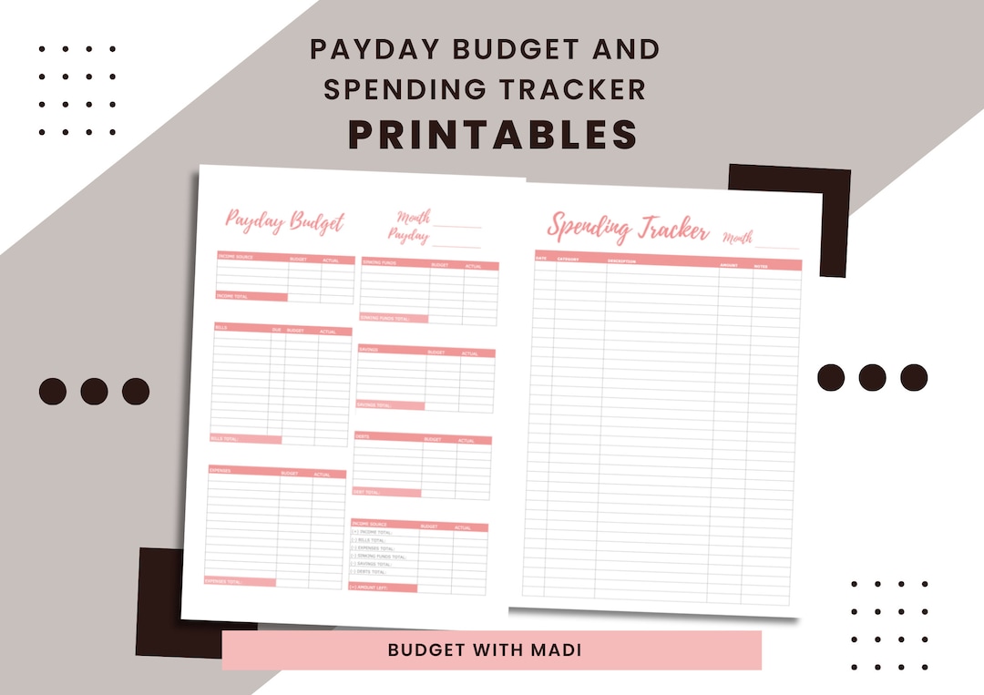 Printable Payday Budget and Monthly Spending Trackers | A4 A5 B5 B4 ...