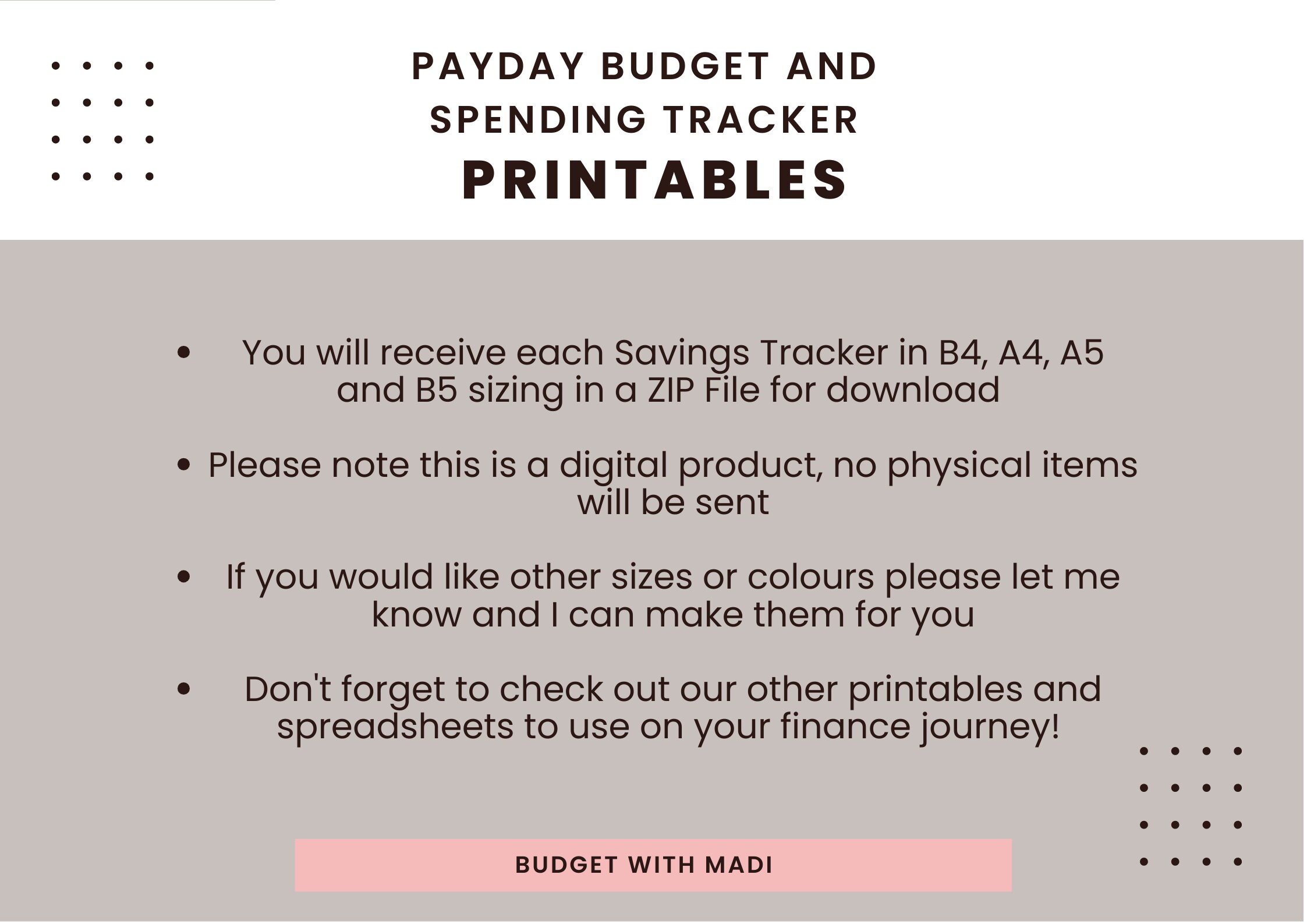 Printable Payday Budget and Monthly Spending Trackers | A4 A5 B5 B4 ...