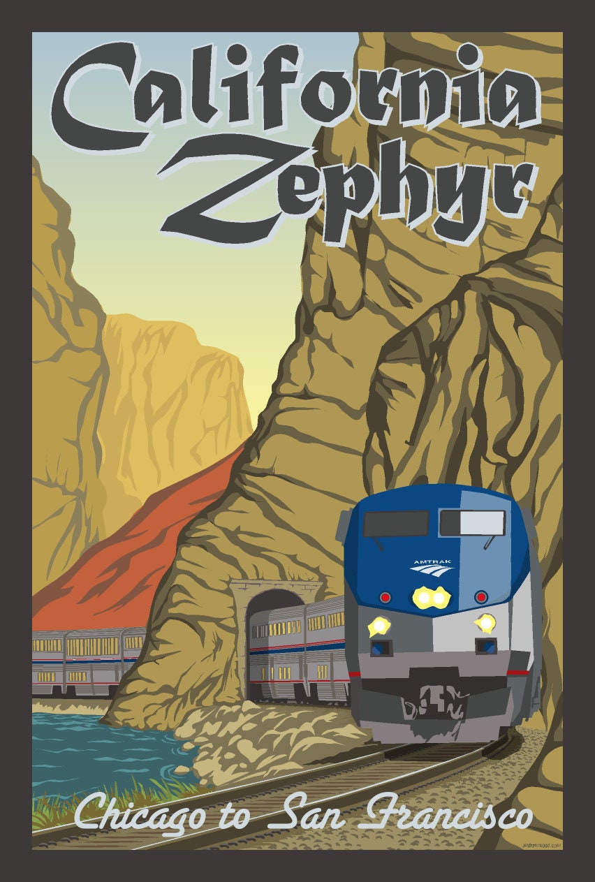 Amtrak California Zephyr Train Journey USA Retro Print / Canvas / Wall ...